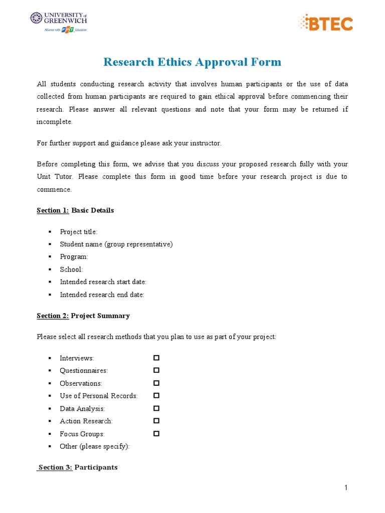 Research Ethics Form | PDF