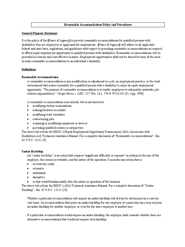 Sample Reasonable Accommodations Policy and Procedures | PDF | Americans With Disabilities Act ...