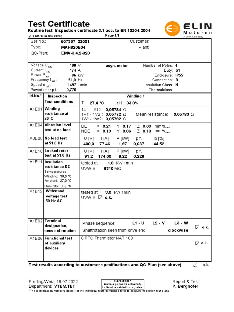 Test Result Motor | PDF | Electrical Resistance And Conductance ...