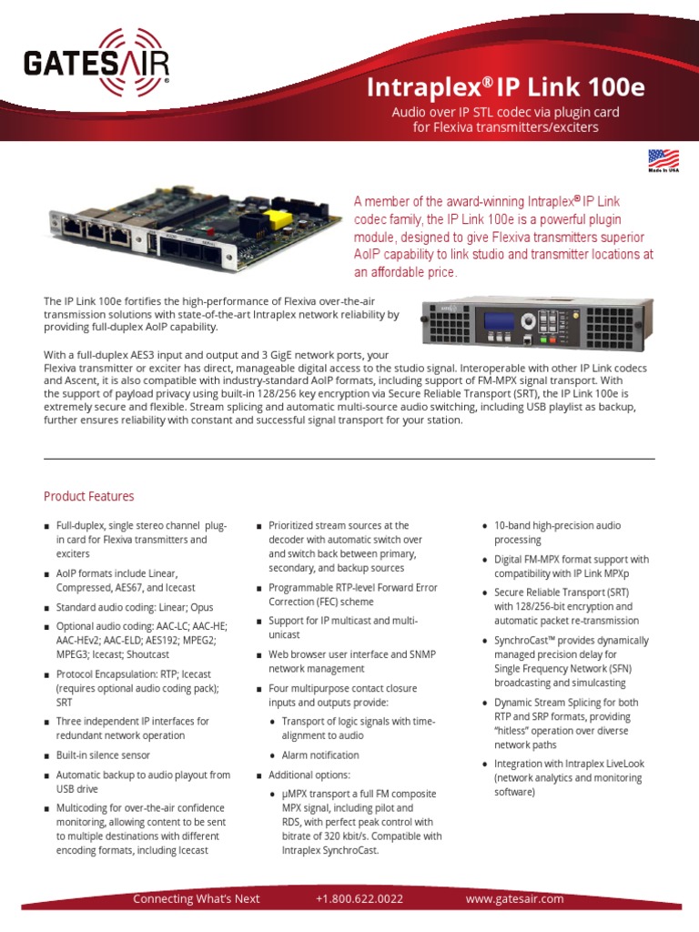 Intraplex Ip Link 100e en GG TG Ka 010523 | PDF | Codec | Streaming Media