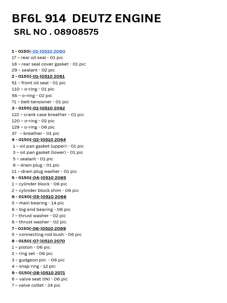 Bf6L 914 Deutz Engine: SRL NO - 08908575 | PDF | Technology & Engineering