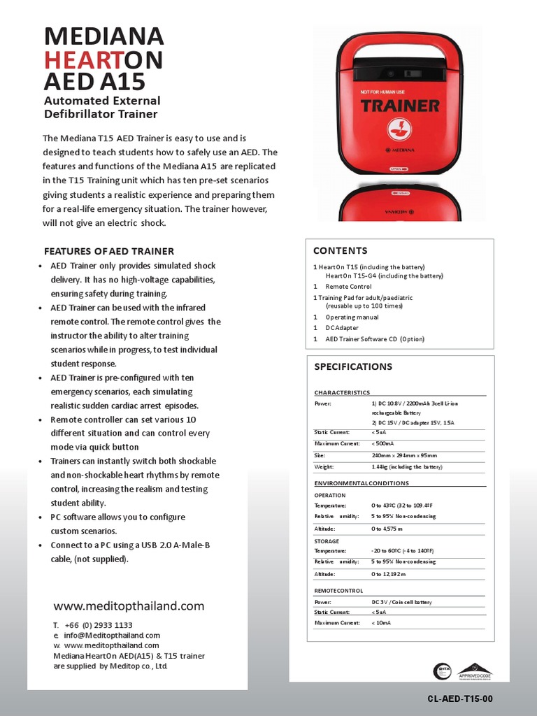 A15 Mediana Trainer Info Sheet Meditop CL-AED-T15-00 ISO | PDF