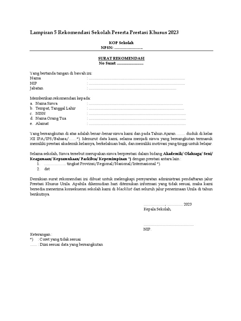 FORM Lampiran Prestasi Khusus | PDF