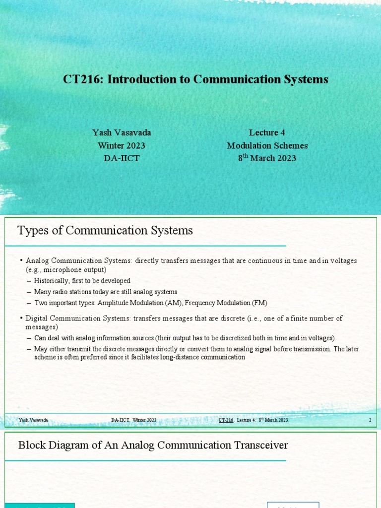 CT216: Introduction To Communication Systems: Yash Vasavada Winter 2023 ...