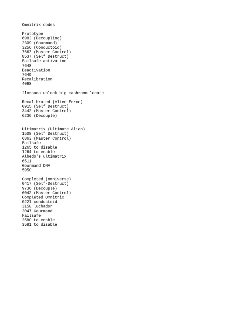 Omnitrix Codes | PDF