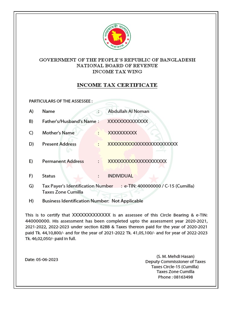 Income Tax Certificate | PDF