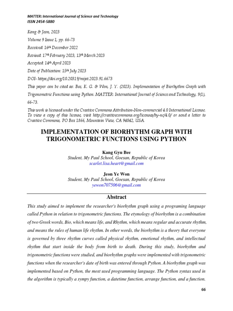Implementation Of Biorhythm Graph With Trigonometric Functions Using Python Pdf