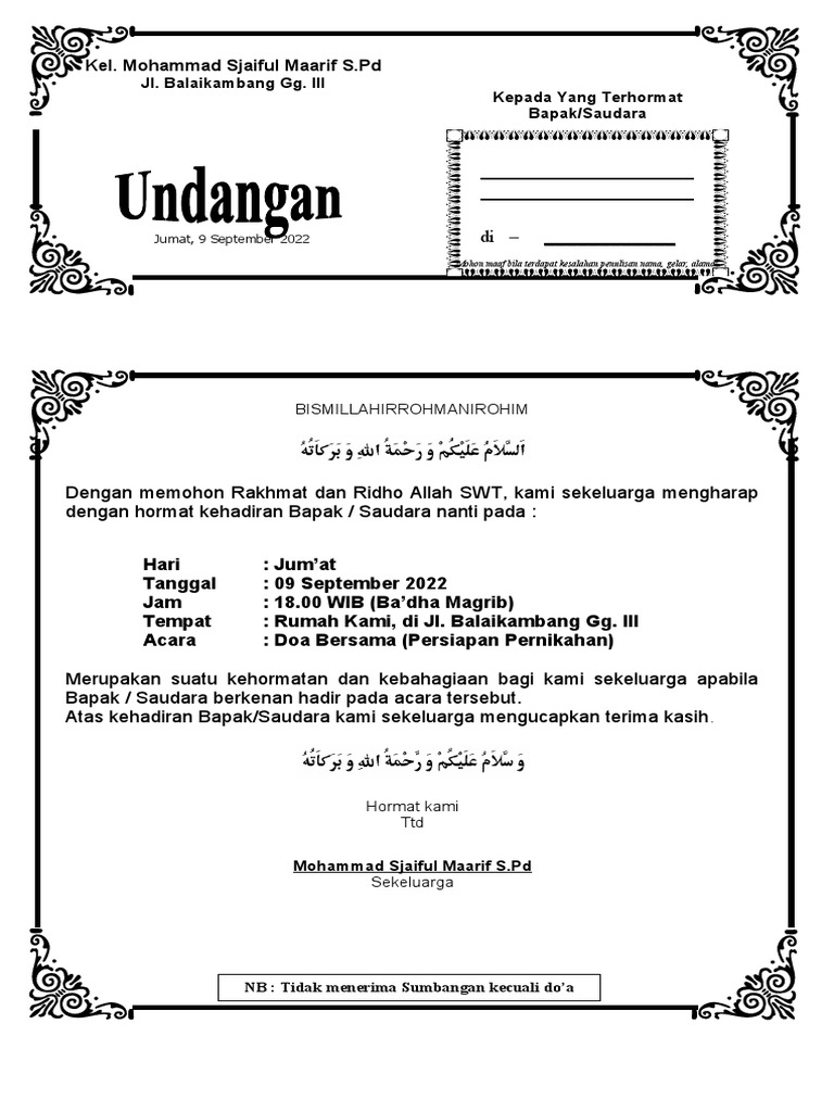 Undangan Doa Bersama Pernikahan | PDF