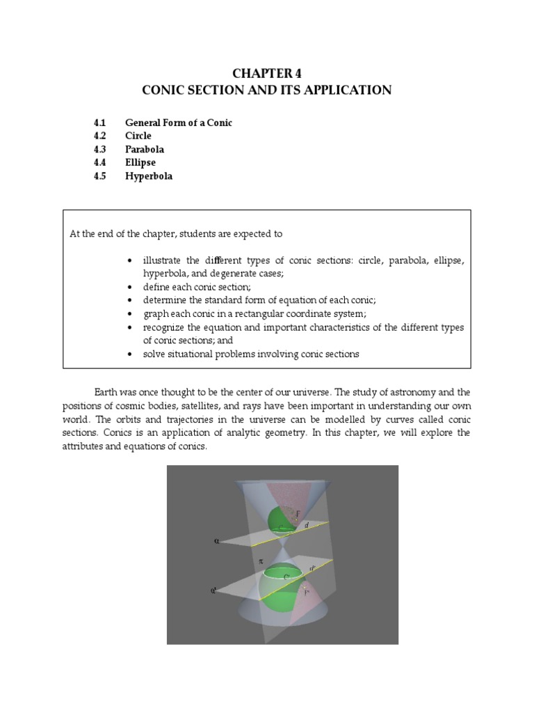 Chapter 4 Conic Section and Its Application | PDF | Ellipse | Perpendicular