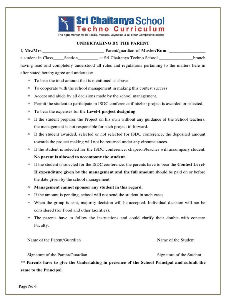 NSS Space Settlement Contest Parent Undertaking Letter (2024) | PDF