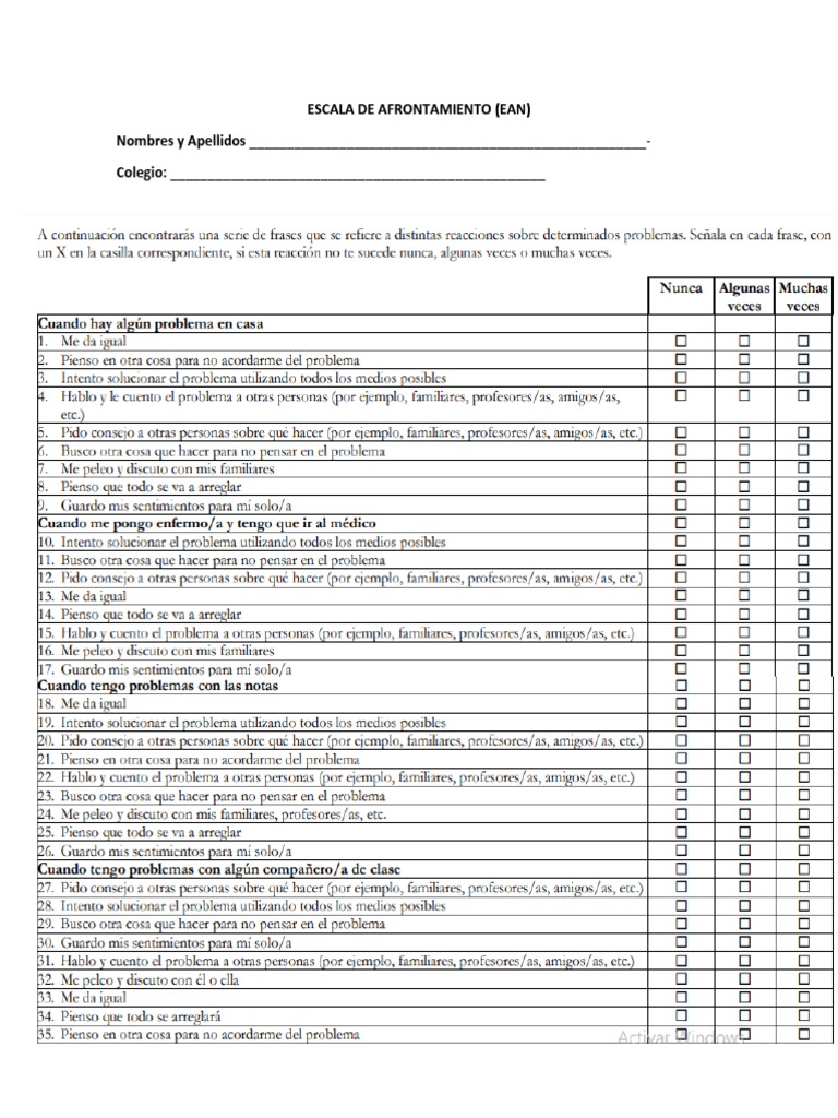 Escala de Afrontamiento (Ean) | PDF