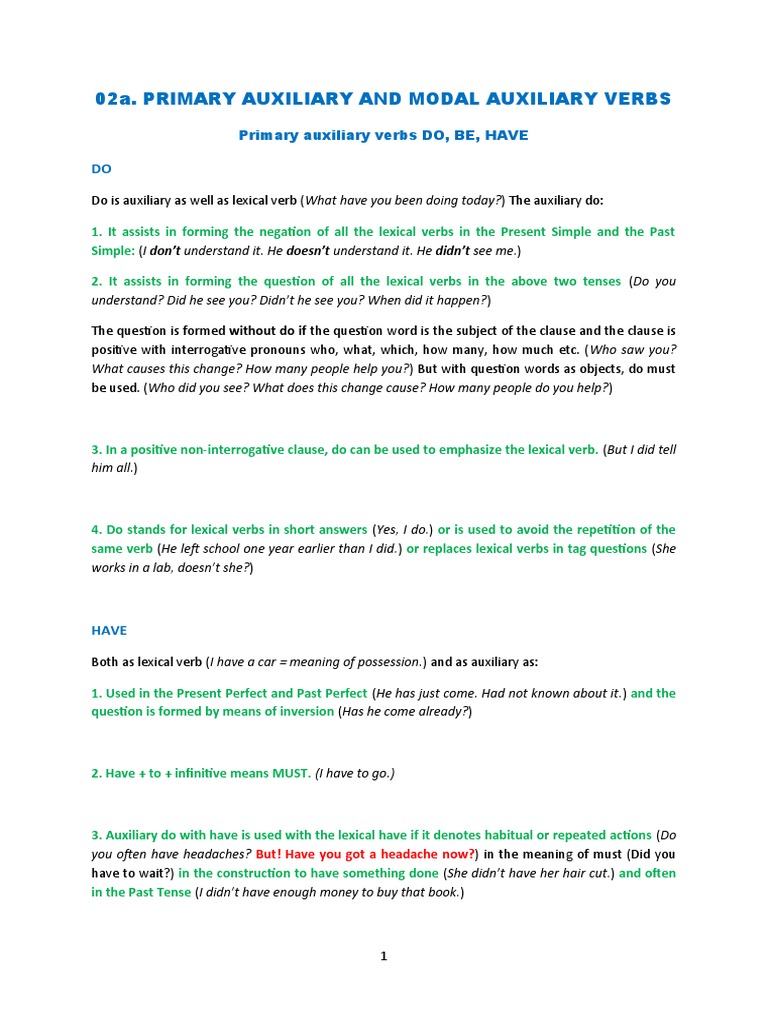 Primary Auxiliary and Modal Auxiliary Verbs | PDF | Verb | Linguistic Typology