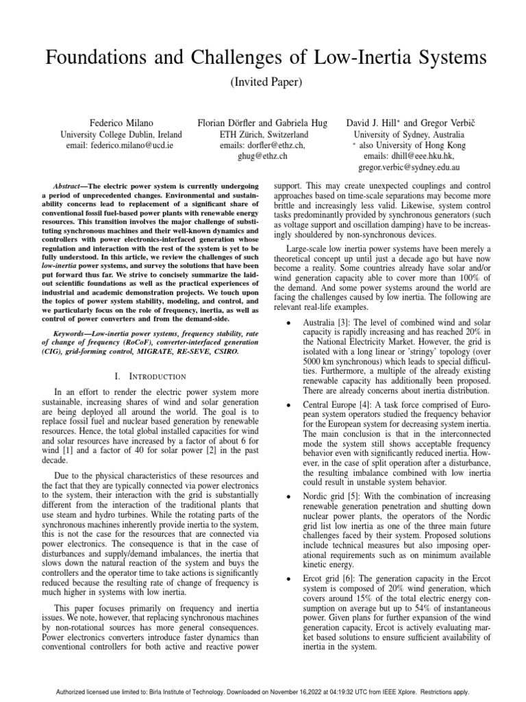 A6Foundations and Challenges of Low-Inertia Systems Invited Paper | PDF ...