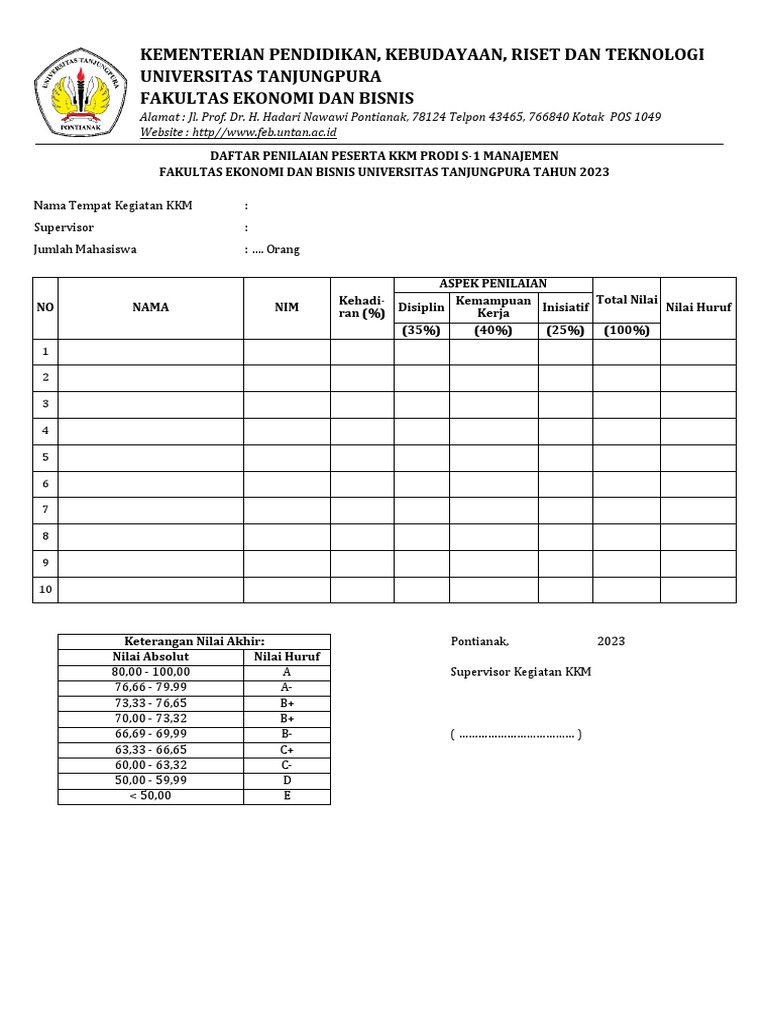 Form Penilaian KKM (Supervisor) | PDF