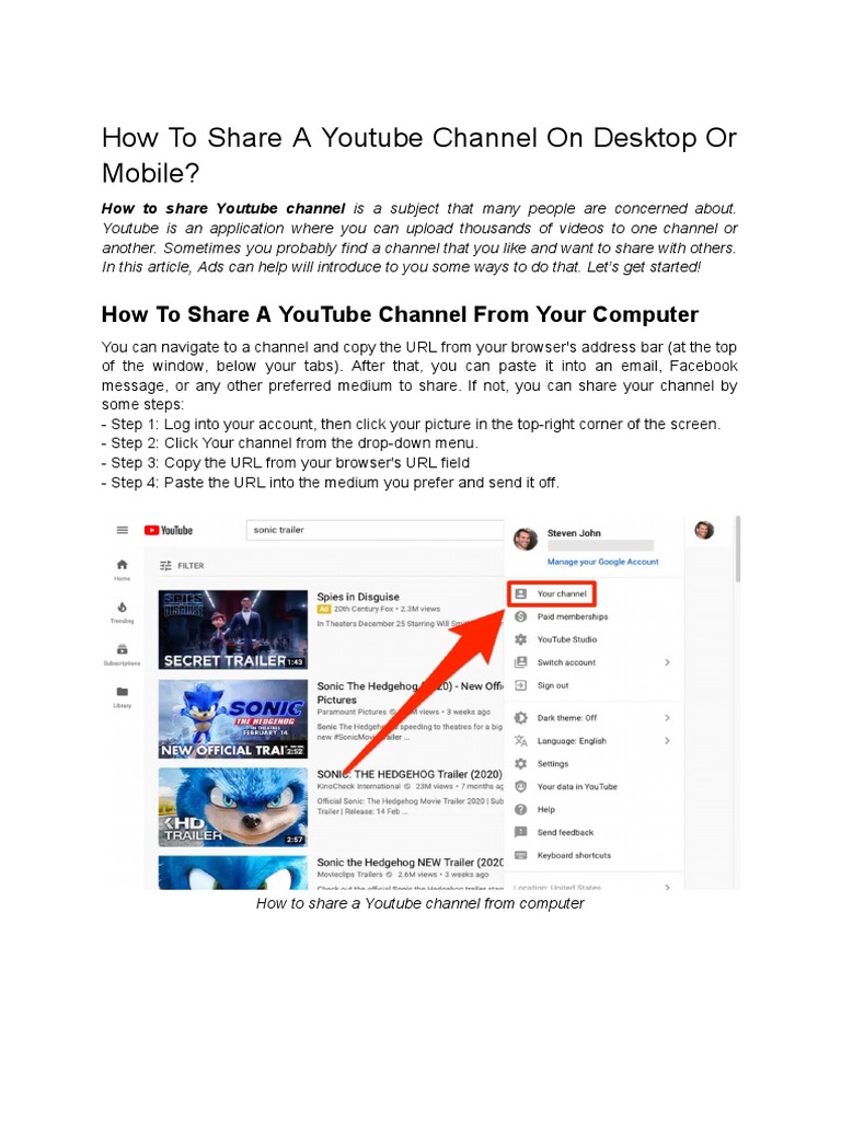 How to Share Your YouTube Channel | PDF | You Tube | Snapchat