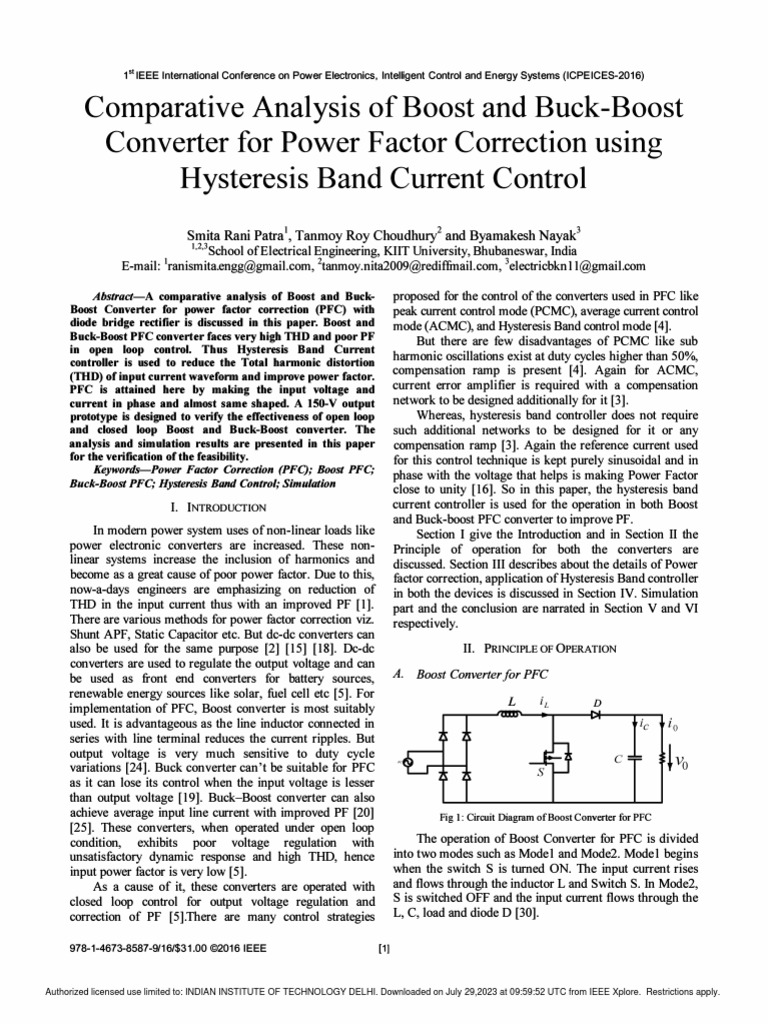 Comparative Analysis of Boost and Buck-Boost Converter For Power Factor Correction Using ...