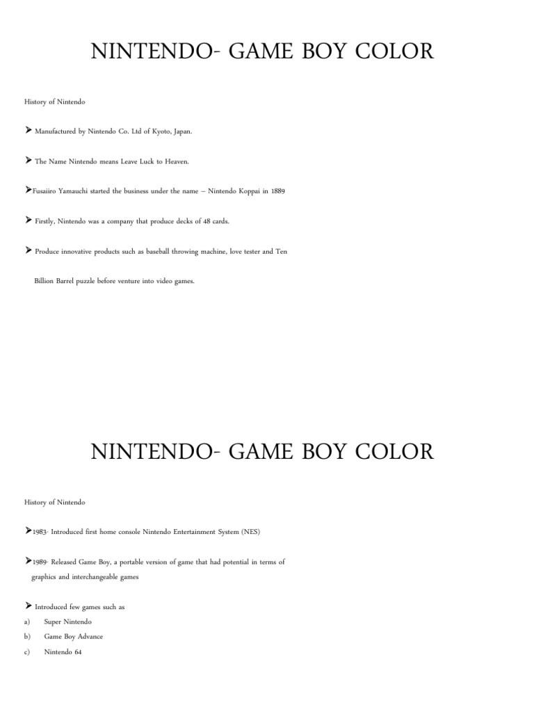 Nintendo - Game Boy Color | PDF | Video Game Consoles | Nintendo