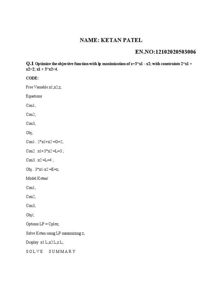Lab5 Gams Formulation | PDF | Mathematical Optimization | Nonlinear System