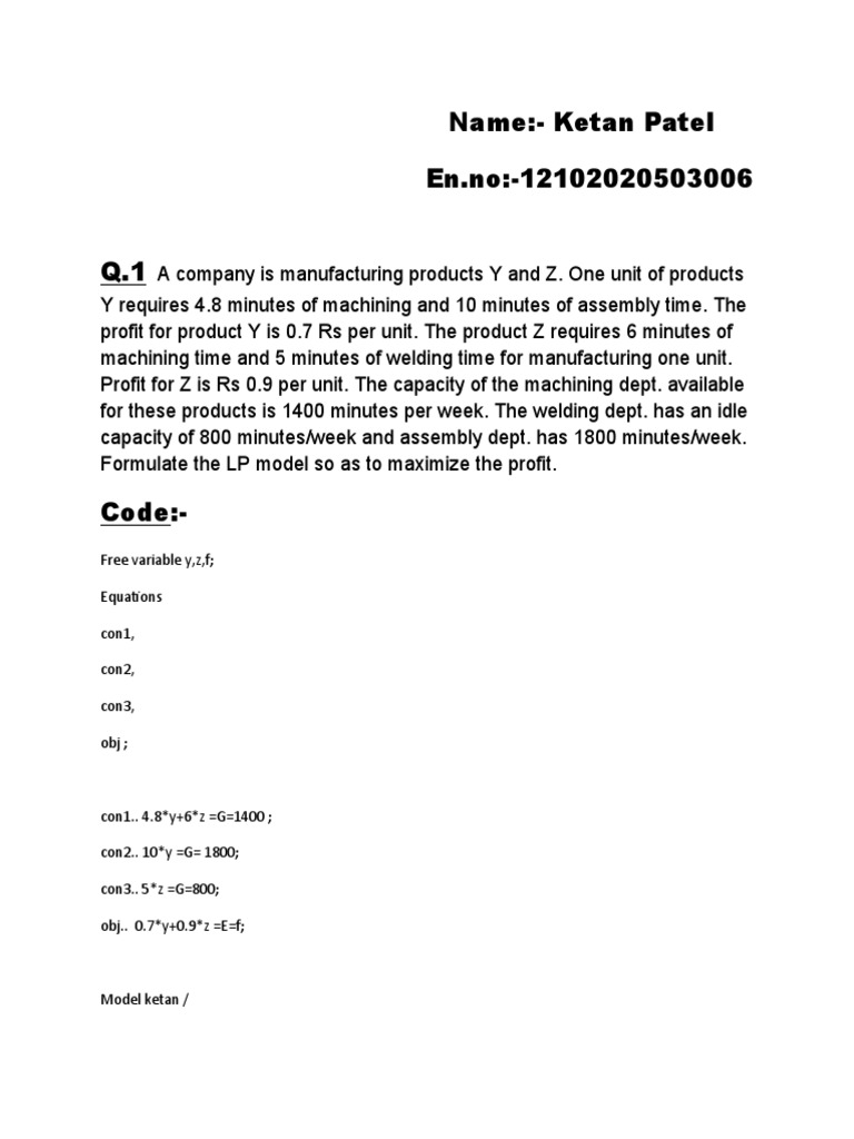 Lab4 Gams Formulation | PDF
