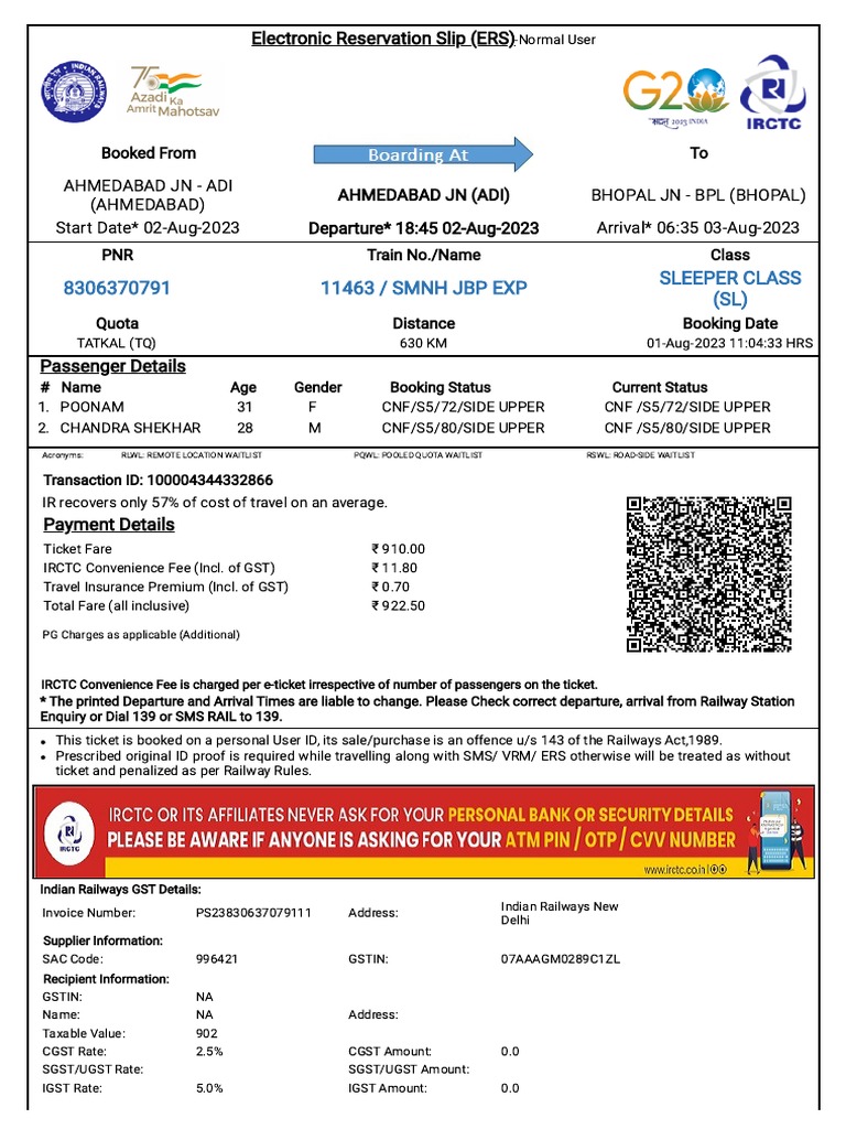 SMNH JBP Exp Sleeper Class (SL) | PDF