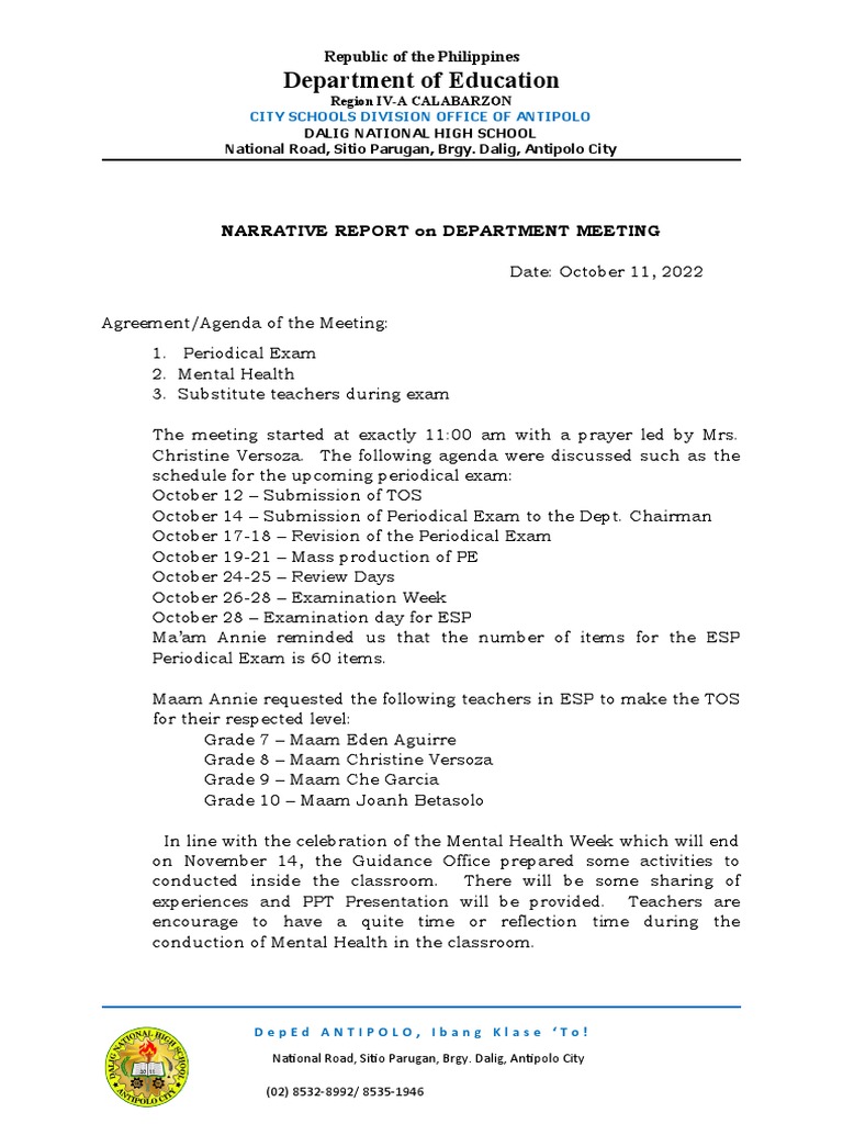 Narrative Report Department Meeting Esp | PDF