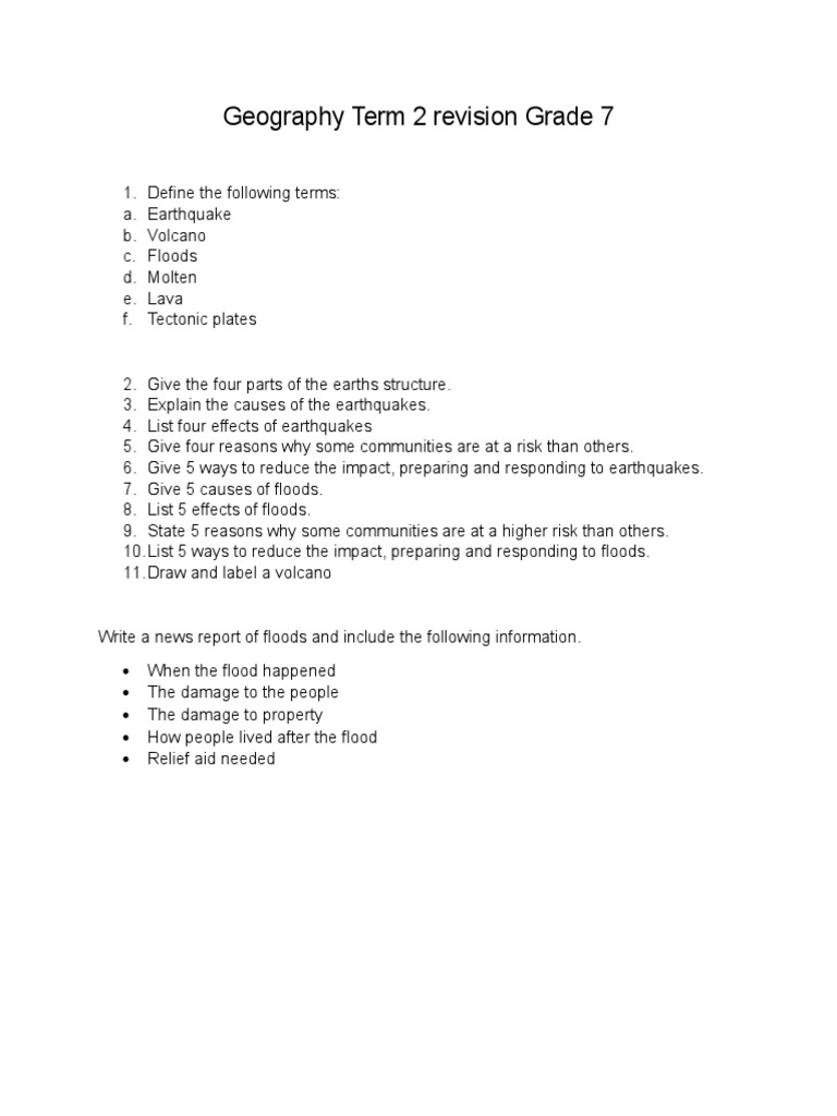 Geography Term 2 Revision Grade 7 | PDF