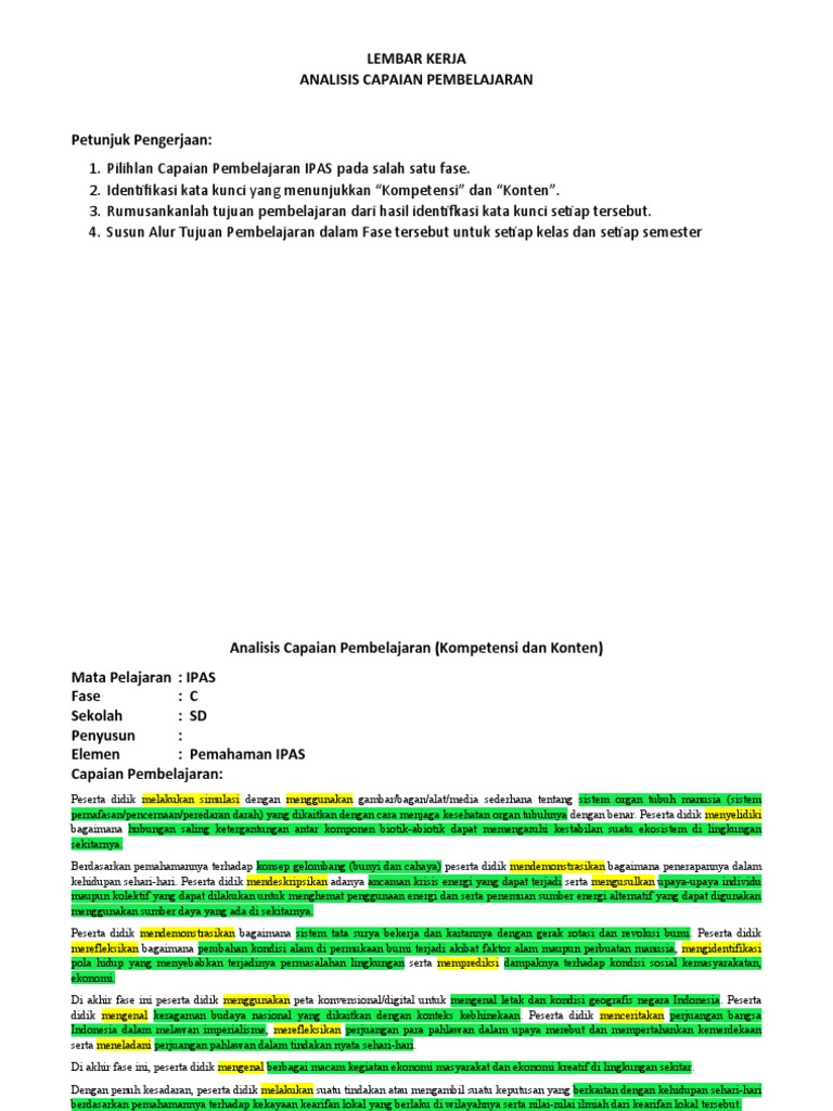 CP TP Atp Ipas Fase C Kelas 5 Kumer | PDF