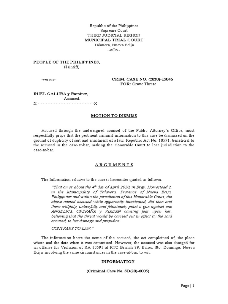 Motion to Dismiss for Duplicity | PDF | Crimes | Crime & Violence