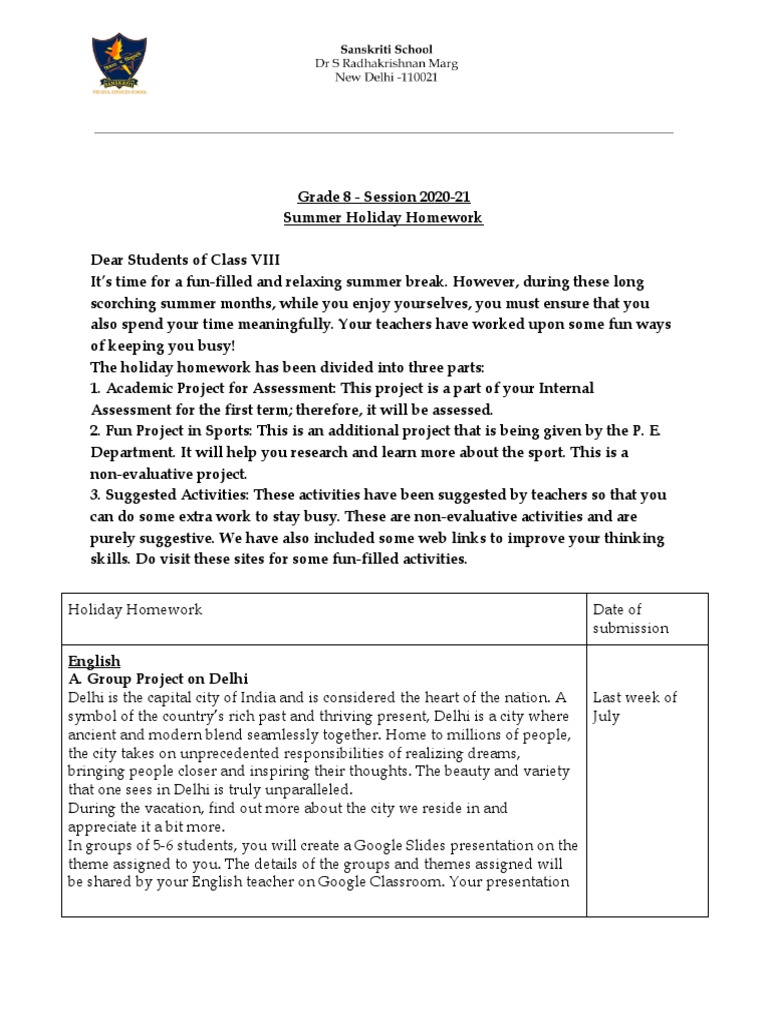 Grade 8 Summer Holiday Homework Guide | PDF | Mathematics