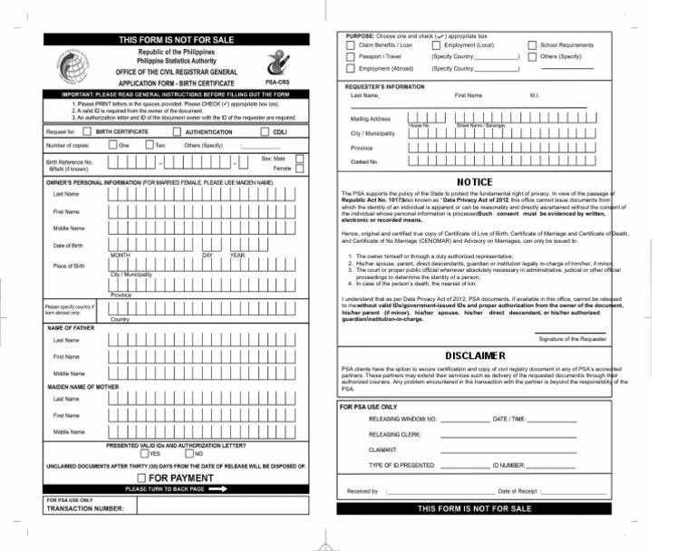PSA BIRTH FORM | PDF