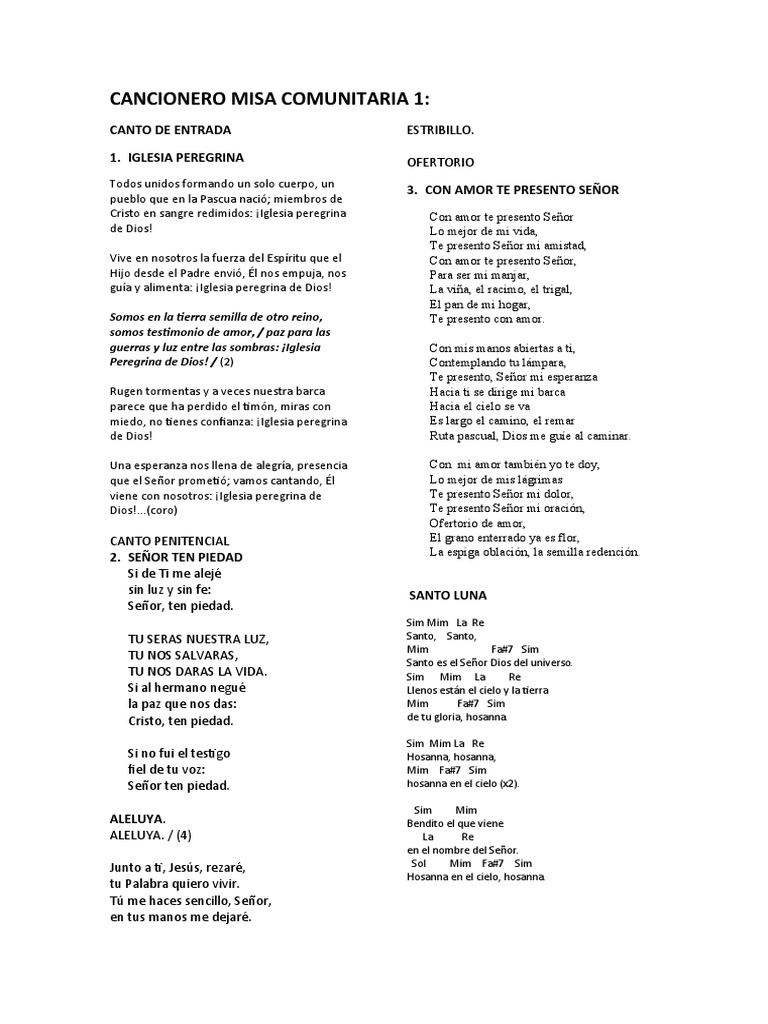 Cancionero para Misa Comunitaria | PDF | Misa (liturgia) | María, madre de Jesús