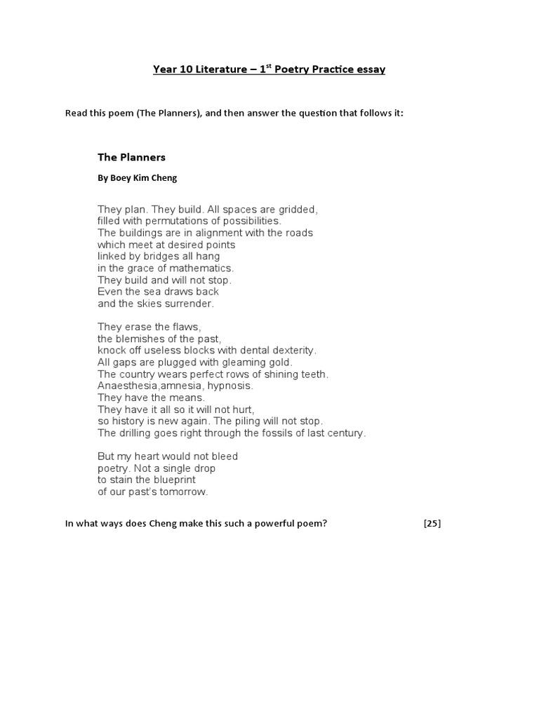 Year 10 Poetry Analysis Task | PDF