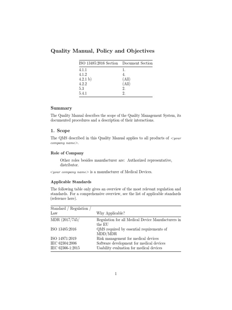 Quality Manual Policy Objectives | PDF