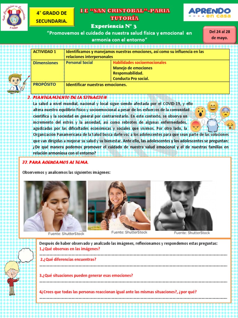 Guía de Act.1 Eda 3. Tut.4° | PDF | Las emociones | Sicología