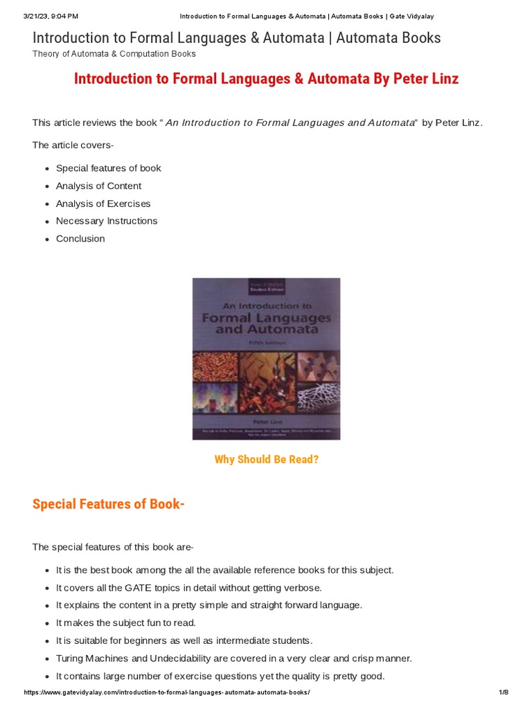 Introduction To Formal Languages & Automata - Automata Books - Gate Vidyalay | PDF