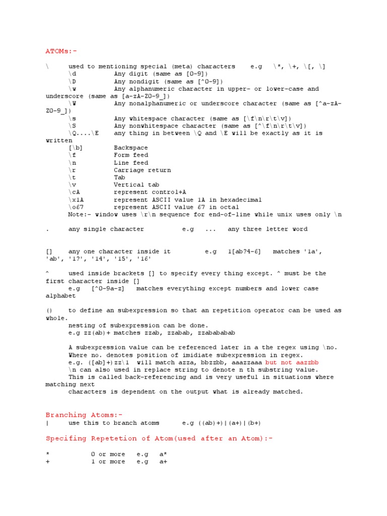 Quick RegEx Notes | PDF