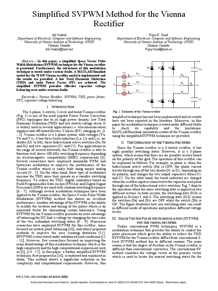 Simplified SVPWM Method For The Vienna Rectifier | PDF