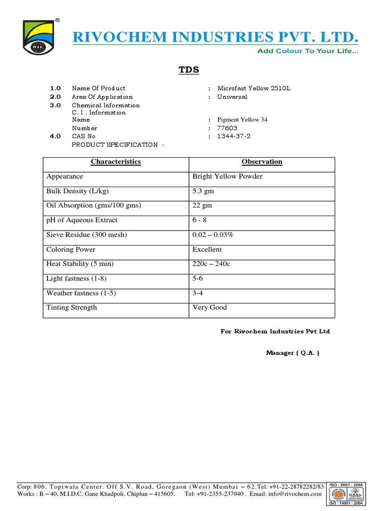 Yellow 2510 L ( Lemon Chrome ) TDS | PDF