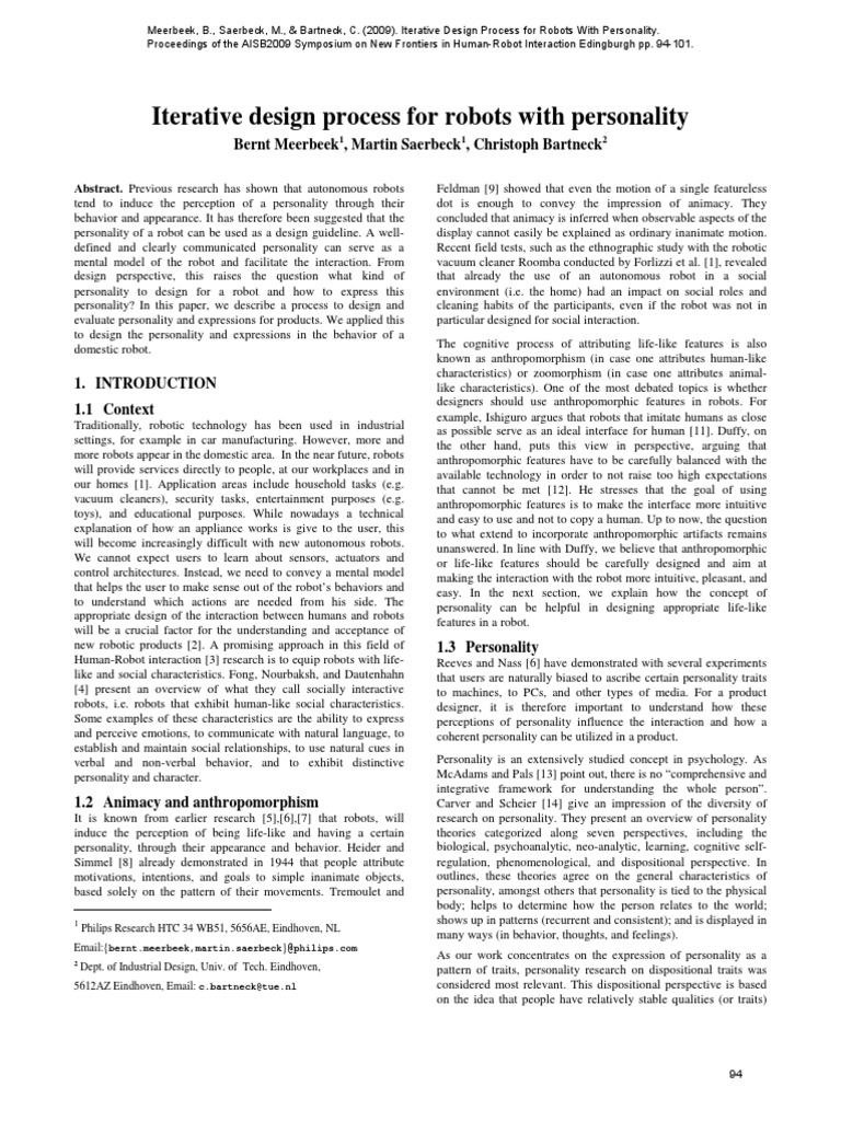 Iterative Design Process For Robots With Personality | PDF Iterative Design Process For Robots With Personality | PDF