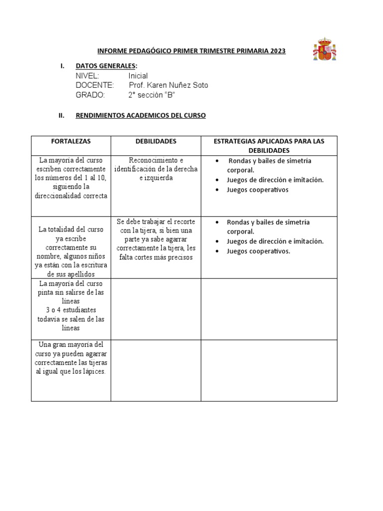 Formato Informe Trimestral 1° | PDF
