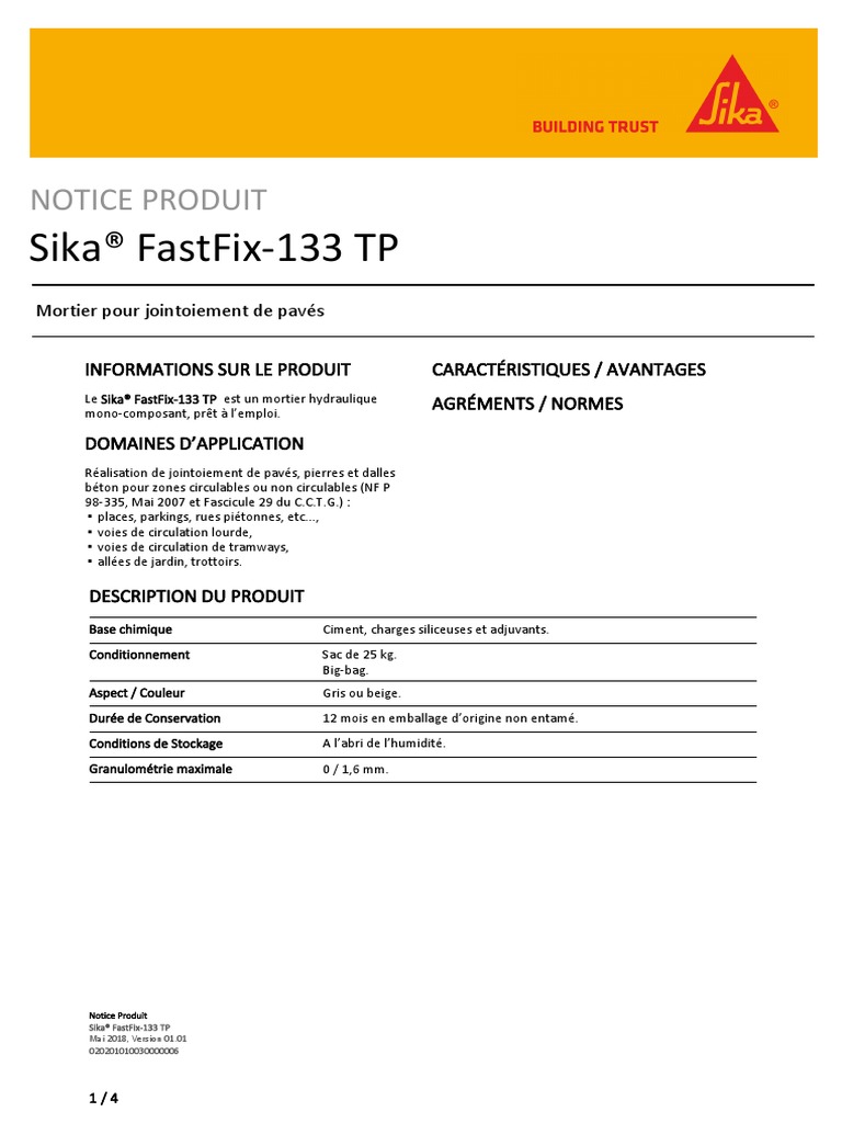 Fiche Technique Sable Polymere Sika | PDF