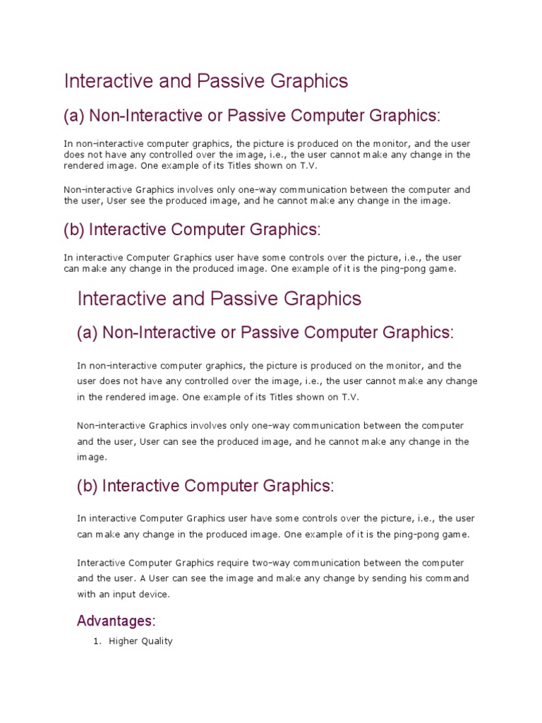Interactive and Passive Graphics | PDF | Pixel | Computer Monitor