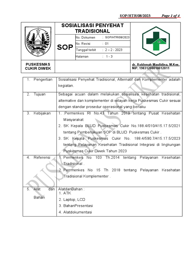 Sop Sosialisasi Penyehat Tradisional | PDF