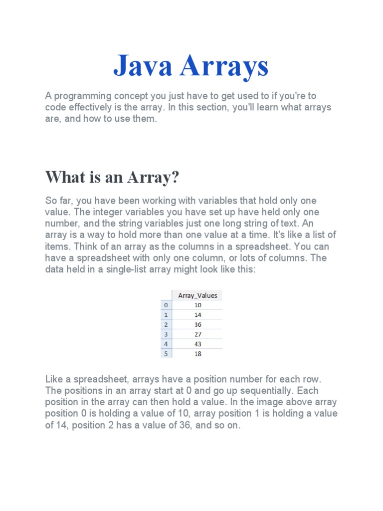 Java Arrays Pdf Integer Computer Science Boolean Data Type