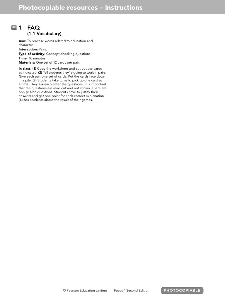 Focus 4 Photocopiables Instructions | PDF | Language Arts & Discipline
