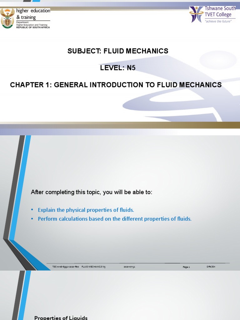 Fluid Mechanics n5 - General Introduction To Fluid Mechanics | PDF | Viscosity | Fluid Mechanics