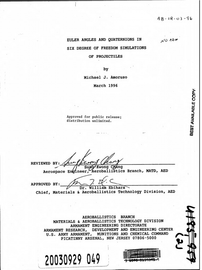 Euler Angles and Quaternions in | PDF | Euclidean Vector | Matrix ...