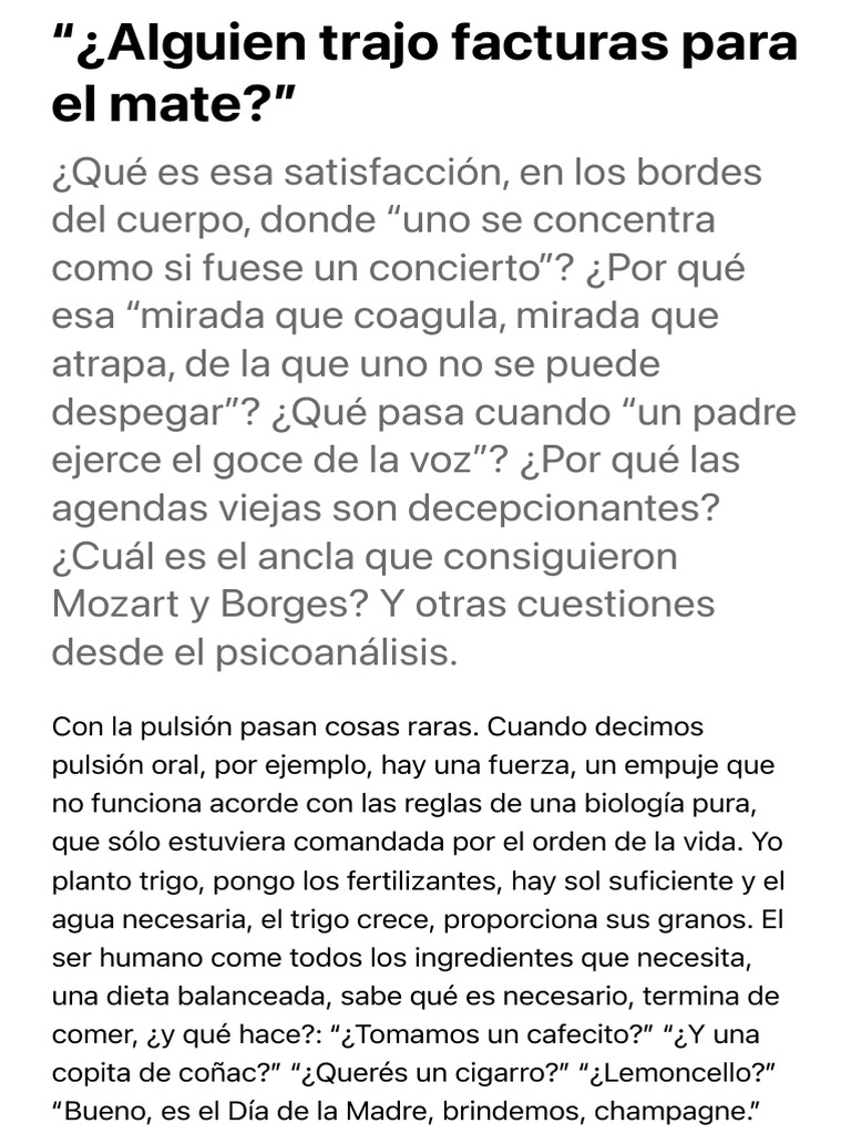 Facturas y mate: pulsiones y goce | PDF