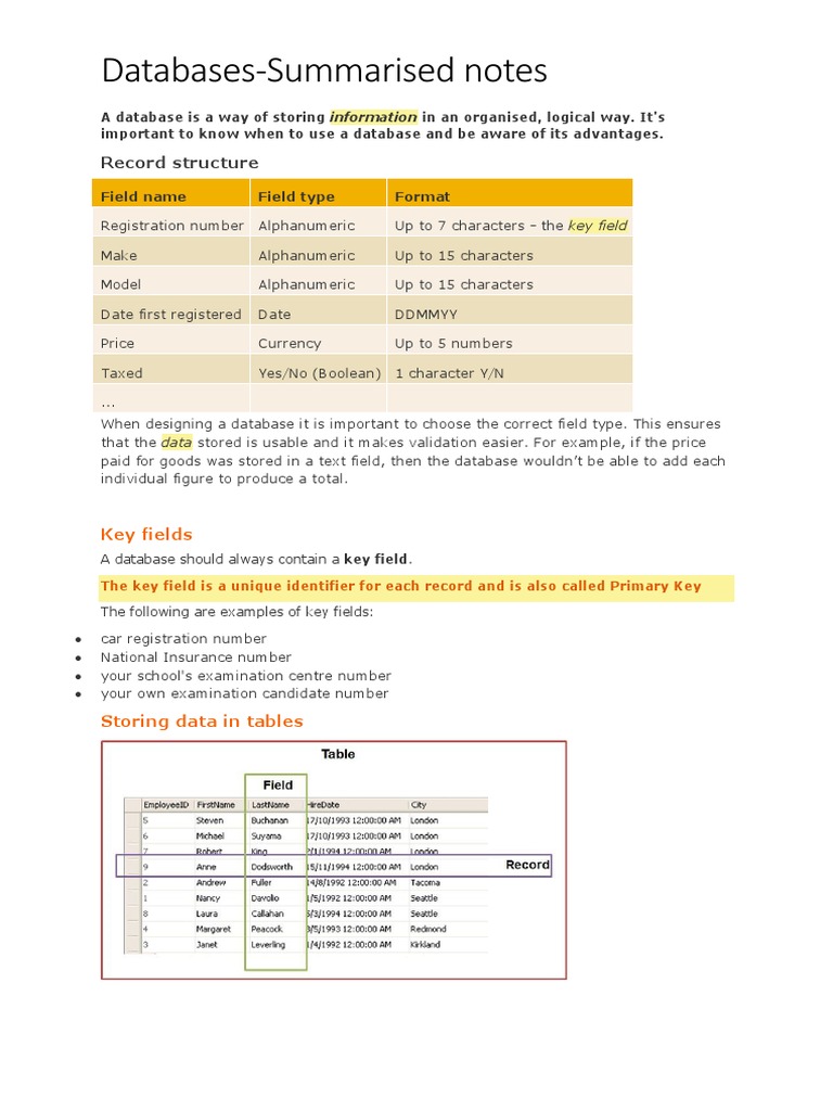 Databases Revision | PDF | Databases | Table (Database) Databases Revision | PDF | Databases | Table (Database)