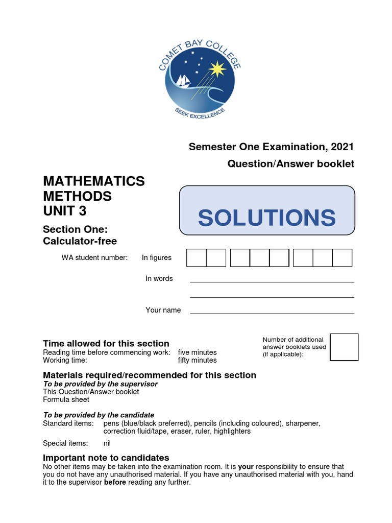 Waep 2021 Yr12 Meth U3 s1 Solns | PDF